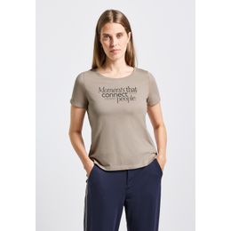 Street One Damen T-Shirt, beige, Gr. 38, bedruckt, Web, 50% Baumwolle, 50% Modal, Shirts, Feel Good Fit