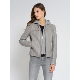 Maze Damen Lederjacke "Mico", grau, Gr. XS, Obermaterial: 100% Lammleder. Innenfutter: 100% Polyester. Kapuze: 55% Baumwolle, 45% Polyester, Jacken