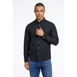 LINDBERGH Herren Langarmhemd, schwarz, Gr. XXL, unifarben, Web, Obermaterial: 97% Baumwolle, 3% Elasthan, Hemden, mit Button-Down-Kragen
