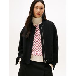 Tommy Hilfiger Damen Bomberjacke "WOOL TEXTURE REG BOMBER", schwarz, Gr. 38, unifarben, Web, Obermaterial: 78% Wolle, 22% Polyester, Jacken, mit Wolle