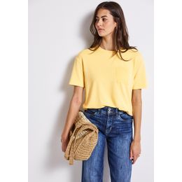 Street One Damen T-Shirt, gelb, Gr. 34, unifarben, Web, Obermaterial: 76% Viskose, 20% Modal, 4% Elasthan, Shirts, mit Brusttasche