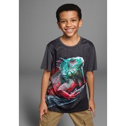 Kidsworld Jungen T-Shirt "Fotoprint: LITTLE LIZARD", grau, Gr. 140, bedruckt, Jersey, Obermaterial: 100% Baumwolle. Vorderteil: 100% Polyester,