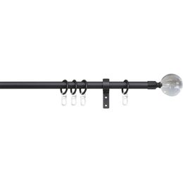 Gardinenstange Indeko, L:240cm &Oslash;:16mm, schwarz, Stahl, Gardinenstangen, "Kugel Glas klar", Komplett-Set inkl. Ringen und Montagematerial