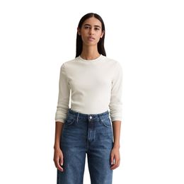 Marc O'Polo Damen Langarmshirt, wei&szlig;, Gr. S, MARC O'POLO DENIM, unifarben, Rippware, Obermaterial: 96% Baumwolle, 4% Elasthan, Shirts, Rundhalsausschnitt, slim