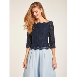 Heine Damen Spitzenbluse, blau, Gr. 48, unifarben, 55% Polyester, 45% Polyamid, Blusen