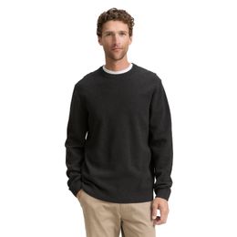 Tom Tailor Herren Strickpullover, schwarz, Gr. L, meliert, Strick, Obermaterial: 100% Baumwolle, Pullover, mit B&uuml;ndchen