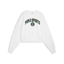 Puma Damen Sweatshirt "Wardrobe Essentials Sports Legacy Oversized Graphic Crew", wei&szlig;, Gr. S, Obermaterial: 68% Baumwolle, 32% Polyester; Rippe: 4%