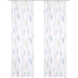 Vorhang Home Wohnideen, B:140cm H:245cm, blau, Voile, Polyester, Wohnzimmer, Gardinen, "PAOLO", 2er Pack Kr&auml;uselbandschal PAOLO bedruckt