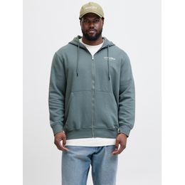 Jack & Jones PlusSize Herren Kapuzensweatshirt "JJESOHO SWEAT ZIP HOOD NOOS PLS", grau, Gr. XXXL, JACK & JONES PLUSSIZE, bedruckt, angeraute Sweatware, Obermaterial: 80%