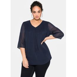 sheego Damen Longbluse, blau, Gr. 54, unifarben, 100% Polyester, Blusen