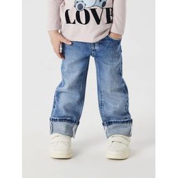name it M&auml;dchen Straight-Jeans "NMFROSE STRAIGHT FOLD JEANS 4224-AZ NOOS", blau, Gr. 98, Abriebeffekte, Denim/Jeans, Obermaterial: 99% Baumwolle, 1%