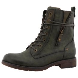 Mustang Shoes Damen Winterstiefelette "Elfi", Gr. 37, gr&uuml;n, Lederimitat, used, Schuhe, Winterstiefel mit Rei&szlig;verschluss und markanter Schn&uuml;rung