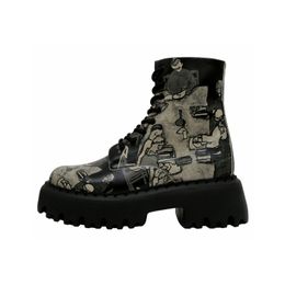 DOGO Damen Chelseaboots "Navy Schn&uuml;rstiefel Boots Supper Blackwhite Damen Stiefeletten", Gr. 41, schwarz, Lederimitat, Schuhe, Handgefertigt