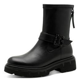 Marco Tozzi Damen Stiefelette, Gr. 41schwarz, Lederimitat, Schuhe, Blockabsatz, Herbstboots mit schmuckbesetzter Zierschnalle