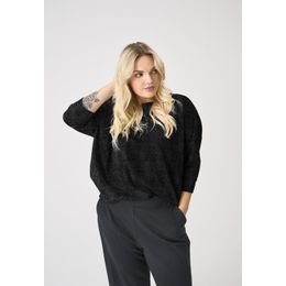 Only CARMAKOMA Damen Oversize-Shirt "CARSILVERY GLAMOUR LUREX 3/4 TOP NOOS", schwarz, Gr. S, unifarben, Jersey, Obermaterial: 60% Polyester, 24%
