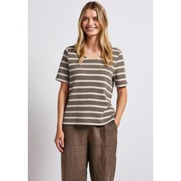 Street One Damen T-Shirt, beige, Gr. 34, gestreift, Web, 49% Baumwolle, 49% Polyester, 2% Elasthan, Shirts, im soften Baumwoll-Mix