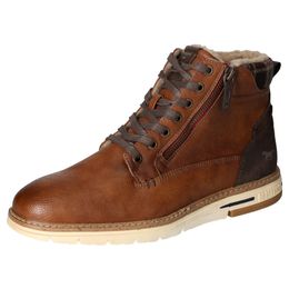 Mustang Shoes Herren Winterboots, Gr. 44, braun, Lederimitat, used, Schuhe, Schn&uuml;rboots, Casual-Stiefelette mit kariertem Einsatz am Schaftrand