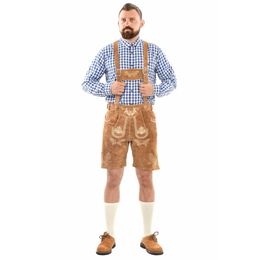 Herren Trachtenlederhose "ASFerdl", braun, Gr. 52, Alessandro Salvarini, 100% Rindsleder, Hosen, Lederhose in Trachtenstil in kurzer Schnittform aus
