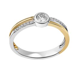 Firetti Damen Fingerring "Schmuck Geschenk Gold 585 Damenring Ring Kreis rund Bicolor", 60, 0,26 SI = kleine Einschlüsse, Weißgold 585,