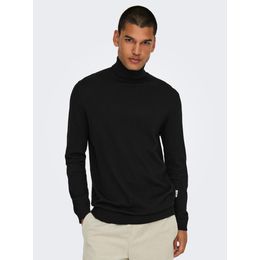 Only & Sons ONLY & SONS Damen Stehkragenpullover "ONSLOUI REG 12 MEL ROLL KNIT NOOS", schwarz, Gr. L, unifarben, Strick, Obermaterial: 60% Baumwolle, 20% Nylon,