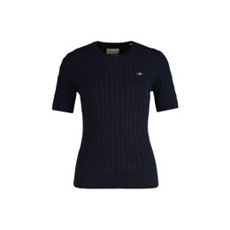 Gant Damen T-Shirt "T-Shirt STRETCH COTTON CABLE C-NECK 1er Pack", blau, Gr. XL, Obermaterial: 88% Baumwolle CO. 10% Polyamid PA. 2% Elasthan EL.,