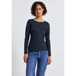 Street One Damen Langarmshirttiefblau, Gr. 34, unifarben, Web, 100% Baumwolle, Shirts, Basic