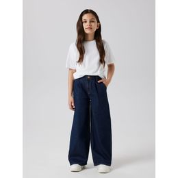 name it M&auml;dchen Relax-fit-Jeans "NKFBELLA HW W PLEAT JEANS 3020-AZ L NOOS", blau, Gr. 128, leichte Abriebeffekte, Denim/Jeans, Obermaterial: 99%