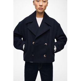 Vila Damen Kurzjacke "VIKAMINA L/S V-NECK JACKET - NOOS", blau, Gr. 34, unifarben, Web, Obermaterial: 60% Polyester, 30% Wolle, 5% Polyacryl, 5%