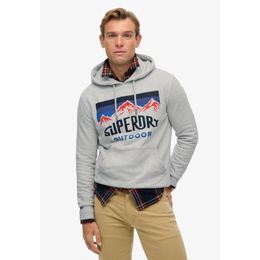 Superdry Herren Kapuzensweatshirt "MOUNTAIN RELAXED HOOD", grau, Gr. S, meliert, angeraute Sweatware, Obermaterial: 100% Seide, Sweatshirts