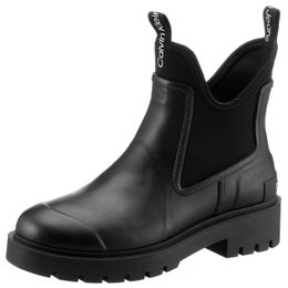 Damen Gummistiefelette "MID RAINBOOT CHELSEA", Calvin Klein Jeans, Gr. 37, schwarz, Elastischer Einsatz, Gummi, unifarben, Schuhe, Chelseaboots,