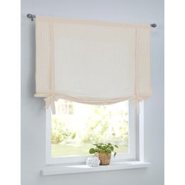 Bindegardine Kutti, B:80cm H:100cm, beige, Baumwolle, Gardinen, "Cottage Raffgardine", kariert, Baumwolle, Stangendurchzug, Bindegardine