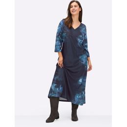 sheego Damen Jerseykleid "Jersey-Kleid", blau, Gr. 46, bedruckt, gebl&uuml;mt, gemustert, mehrfarbig, Piqu&eacute;, 95% Polyester, 5% Elasthan, Kleider