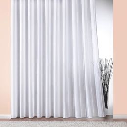 Weckbrodt-Gardinen Gardine WECKBRODT, B:500cm H:145cm, wei&szlig;, Polyester, Wohnzimmer, Gardinen, "Athen", Webgardine, halbtransparent, mit Glanzeffektstreifen,