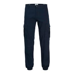 Jack & Jones Jungen Cargohose "JPSTKANE JJJONNIE CUFFED CARGO JNR", blau, Gr. 128, JACK & JONES JUNIOR, unifarben, Web, Obermaterial: 98% Baumwolle, 2% Elasthan,