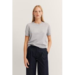 Bugatti Damen Rundhalspullover, grau, Gr. XS, unifarben, 96% Viskose, 4% Elasthan, Pullover, mit kurzen &Auml;rmeln