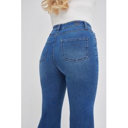 WONDERJEANS Damen Schlagjeansstone blau super wash, Gr. 42, unifarben, Denim/Jeans, Obermaterial: 92% Baumwolle, 4% Elasthan, 4% Polyester, Jeans,