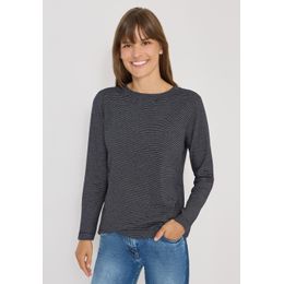 Langarmshirt Cecil, Damen, Gr. XL (44), urban dunkelblau, Web, 97% Baumwolle, 3% Elasthan, unifarben, comfort fit normal, U-Boot-Ausschnitt, abgesteppt, Shirts Langarmshirt, aus Baumwolle mit Stretchante