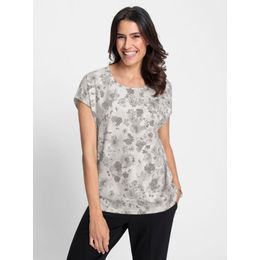Inspirationen Damen Print-Shirt "Shirt", grau, Gr. 40, geblümt, gemustert, mehrfarbig, 95% Baumwolle, 5% Elasthan, Shirts