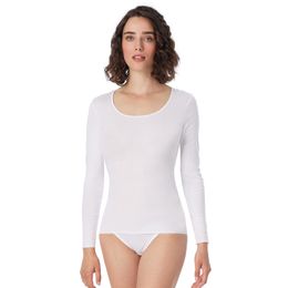 Schiesser Damen T-Shirt "Luxury", wei&szlig;, Gr. 48, Feinripp, Obermaterial: 100% Baumwolle, Shirts, runder, dezent schimmernder Halsausschnitt,