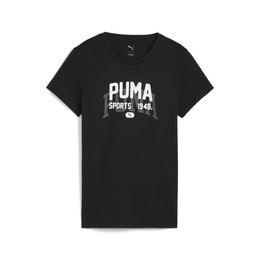 Puma Damen T-Shirt "Grafik Varsity T-Shirt Damen", schwarz, Gr. S, bedruckt, Obermaterial: 100% Baumwolle; Rippe: 20% Polyester, 80% Baumwolle, Shirts