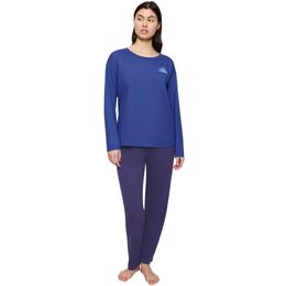 Triumph Damen Schlafanzug, Gr. 42, blau, Single Jersey, Obermaterial: 100% Baumwolle, Homewear-Sets, Blumenstickerei, Brusttasche,
