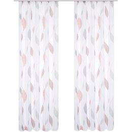 Vorhang Home Wohnideen, B:140cm H:175cm, wei&szlig;, Voile, Polyester, Wohnzimmer, Gardinen, "PAOLO", 2er Pack Kr&auml;uselbandschal PAOLO bedruckt
