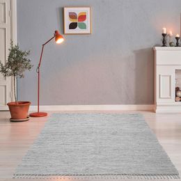Teppich Theko, B:70cm H:5mm L:140cm, grau, Baumwolle, Wohnzimmer, Teppiche, "Happy Cotton Fleckerl, handgewebt", Flachgewebe, reine Baumwolle,