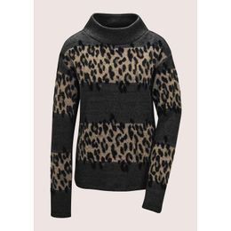 Madeleine Mode MADELEINE Damen Langarmshirt "Sweatshirt Leo-Design Pullover mit Stehkragen", schwarz, Gr. 36, Obermaterial: 40% Polyamid PA. 35% Polyester PES. 25%