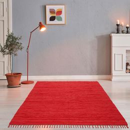 Teppich Theko, B:40cm H:5mm L:60cm, rot, Baumwolle, Wohnzimmer, Teppiche, "Happy Cotton Fleckerl, handgewebt", Flachgewebe, reine Baumwolle, meliert,