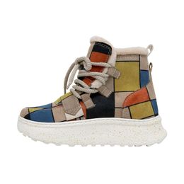 DOGO Damen Schnürstiefelette "Snowie High-Top Bootpiet-Mondrian Damen Stiefeletten", Gr. 36, beige, Textil, Schuhe, Handgefertigt
