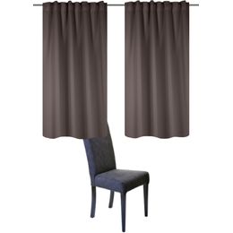 Vorhang HOME BASICS, B:140cm H:175cm, grau, Polyester, Wohnzimmer, Gardinen, "BLACKY", 2er Pack Kombibandschal BLACKY Uni