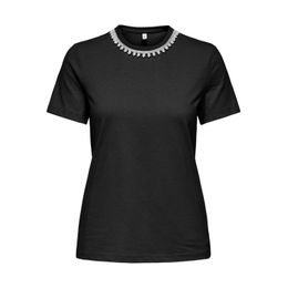 Only Damen Kurzarmshirt "ONLJOLLY LIFE S/S REG PEARL TOP JRS", schwarz, Gr. L, unifarben, Jersey, Obermaterial: 100% Baumwolle, Shirts