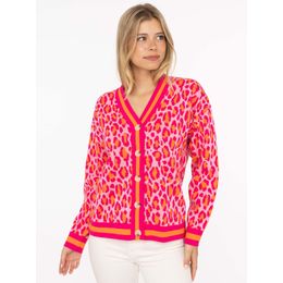 Zwillingsherz Damen Strickjacke ""Leo Streifen"", orange, Gr. L, Strick, Obermaterial: 70% Polyacryl, 30% Wolle, Strickjacken, mit Kn&ouml;pfen, Leomuster