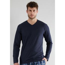 G&ouml;tzburg G&Ouml;TZBURG Herren Pyjamaoberteil "New York", Gr. XL, blau, Single Jersey, Obermaterial: 100% Baumwolle, unifarben, Shirts, V-Ausschnitt, Langarm,